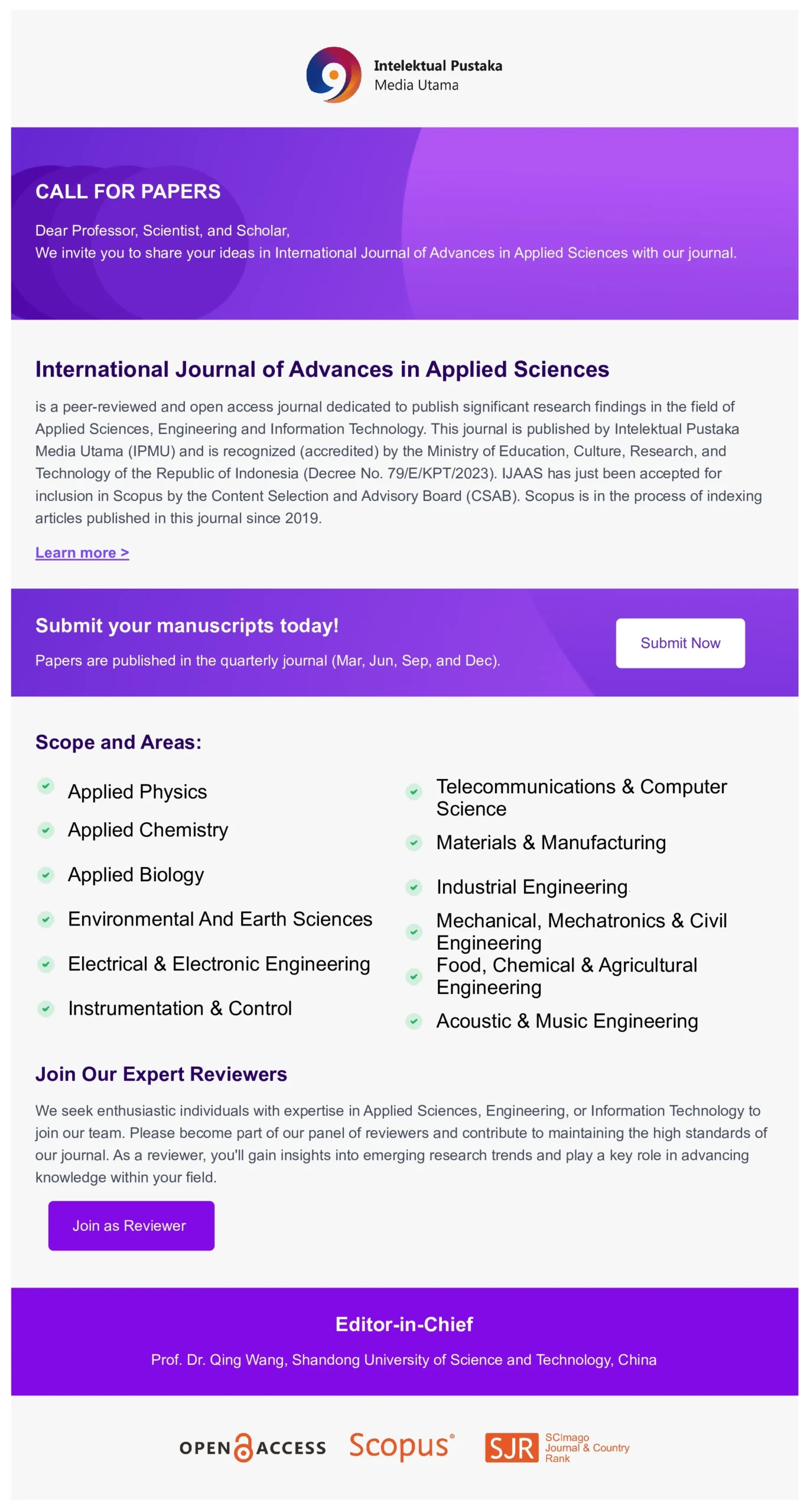CFP-International Journal of Advances in Applied Sciences - IPMU